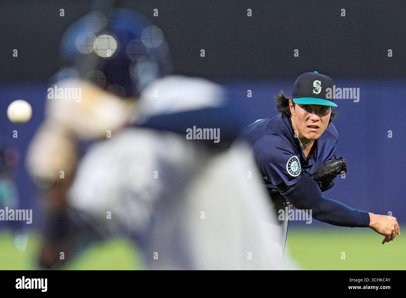 Seattle Mariners pitcher Bryan Woo delivers to Tampa Bay Rays' Chandler ...