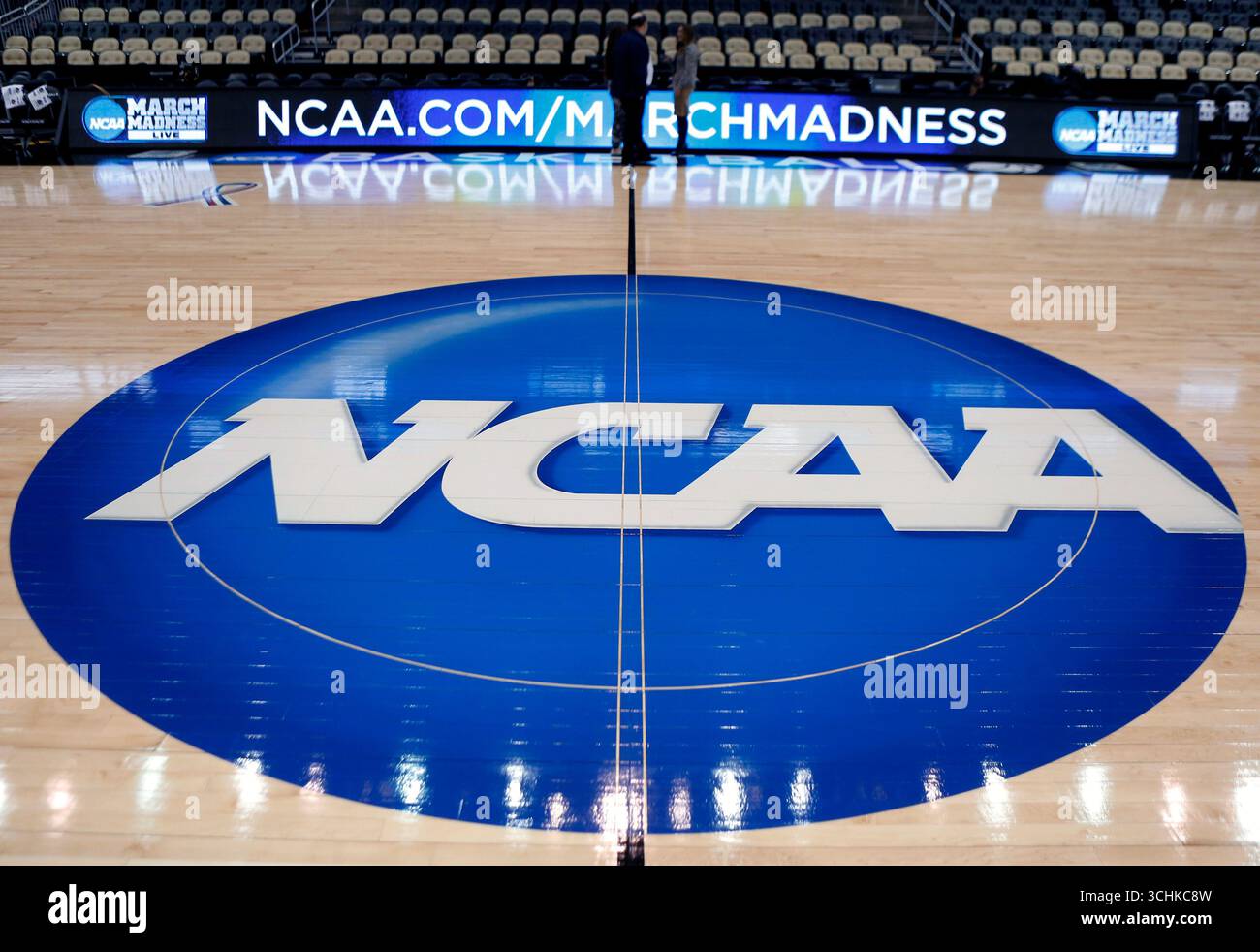 FILE - The NCAA logo is displayed at center court at The Consol Energy ...