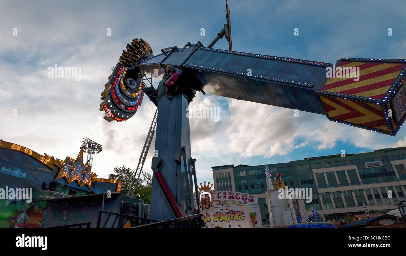LUXEMBURG, EUROPE - SEPTEMBER 1, 2025 - Extreme carousel rotating at ...