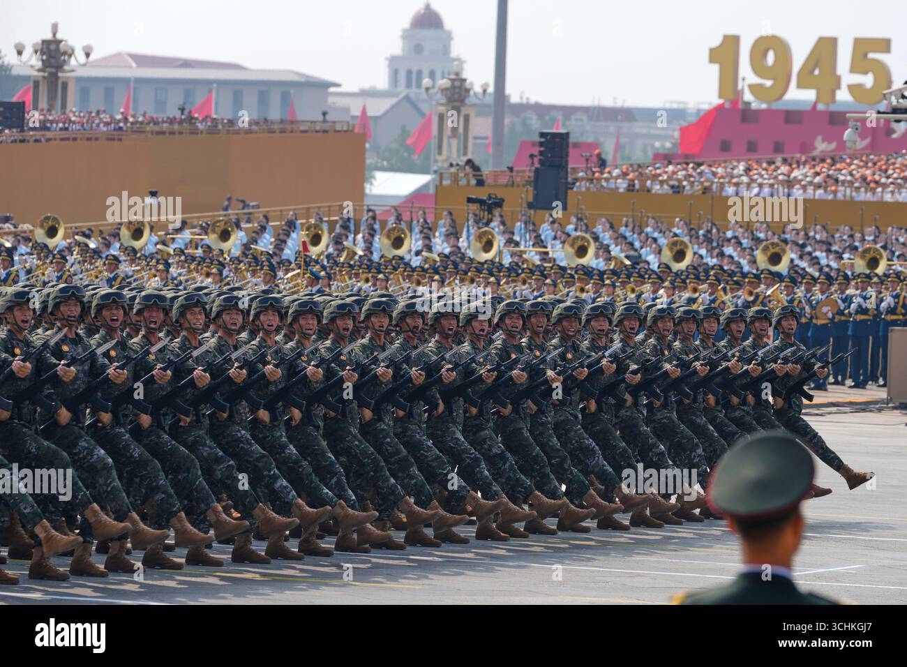 Military personnel take part in a military parade to commemorate the ...