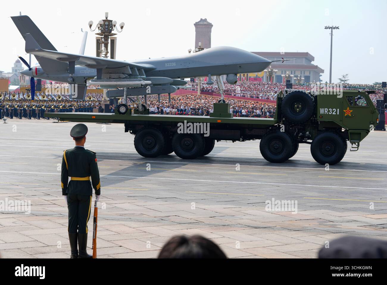 Military equipment passes during the military parade to commemorate the ...