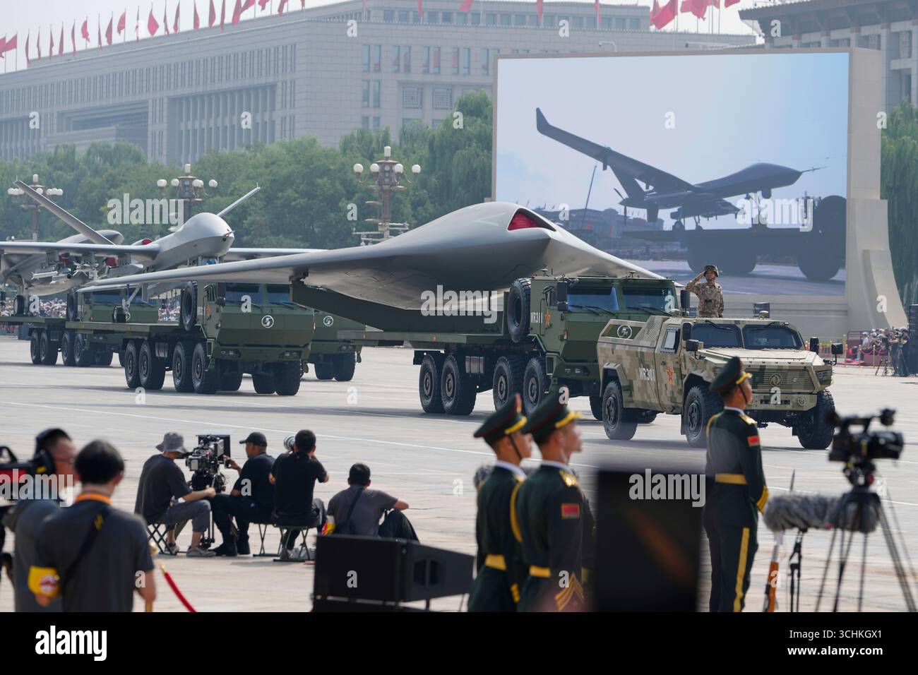 Military equipment passes during the military parade to commemorate the ...