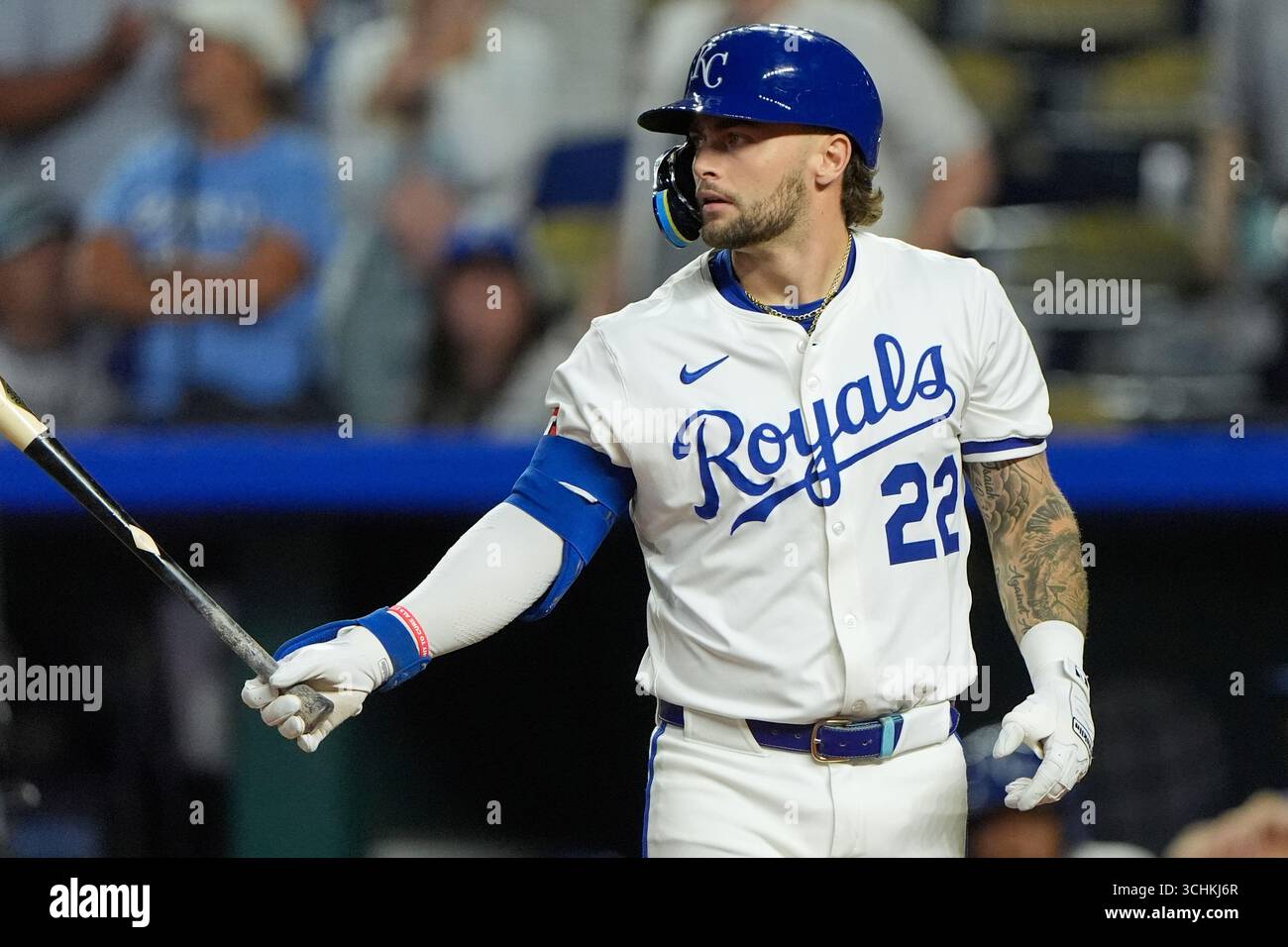 Kansas City Royals catcher Carter Jensen prepares to bat as he makes ...