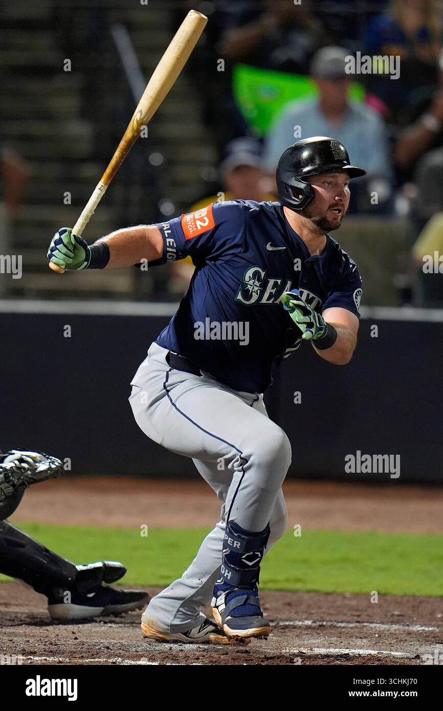 Seattle Mariners' Cal Raleigh bats against the Tampa Bay Rays during ...