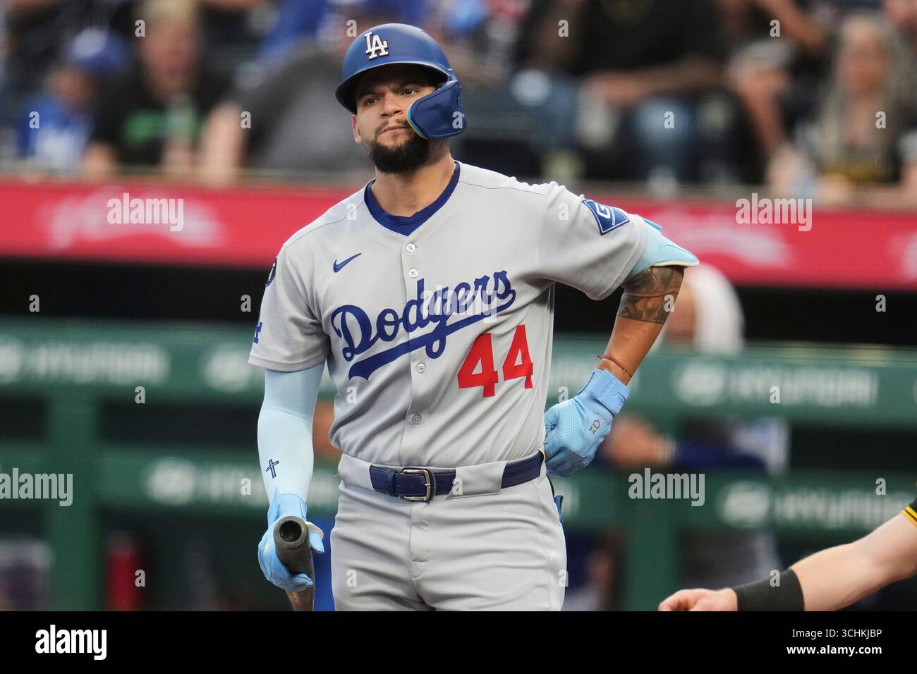 Los Angeles Dodgers' Andy Pages bats during a baseball game against the ...