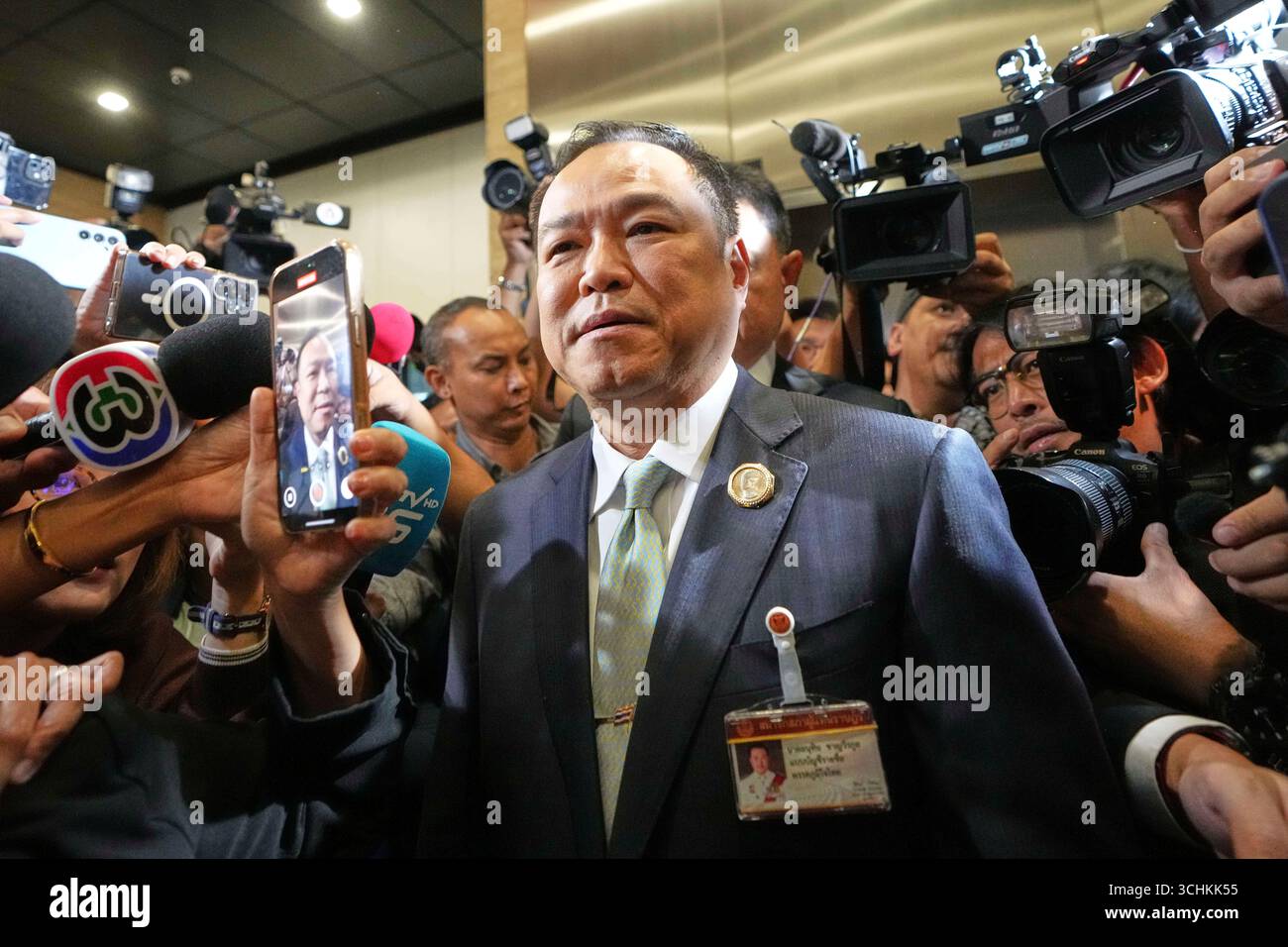 Leader of Bhumjai Thai Party Anutin Charnvirakul arrives at Parliament in Bangkok, Thailand ...
