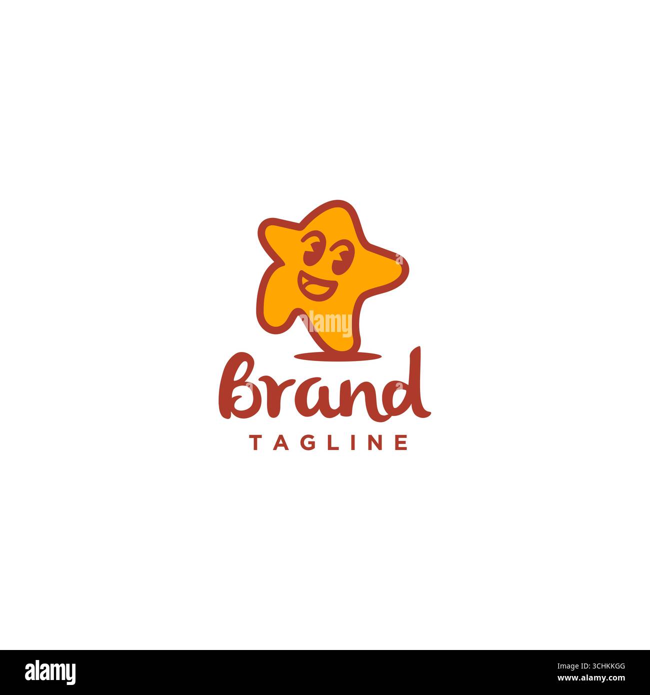 Happy Star Standing On One Leg Logo Design. Fun Orange Star Jumping On ...