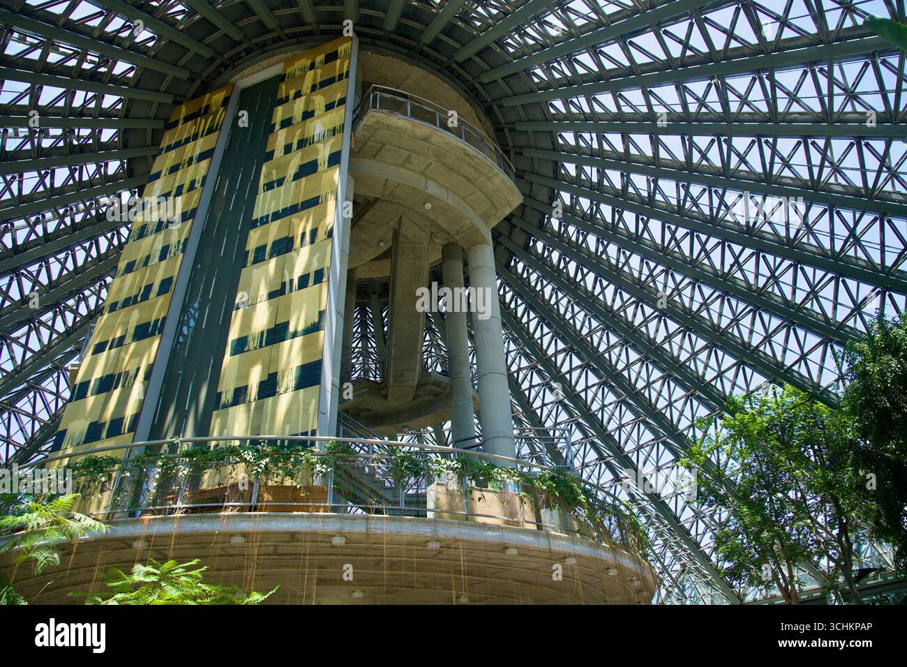 Yeomiji Botanical Garden’s central atrium shows balconies, stairways ...
