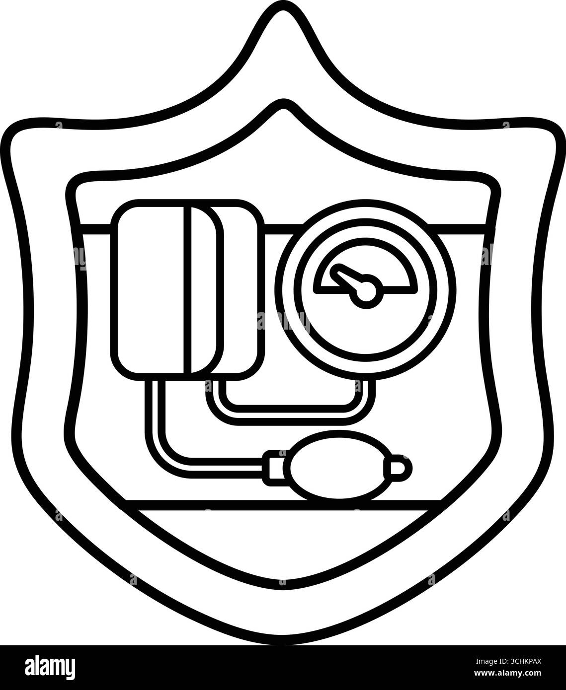 A black and white drawing of a blood pressure cuff. The cuff is ...