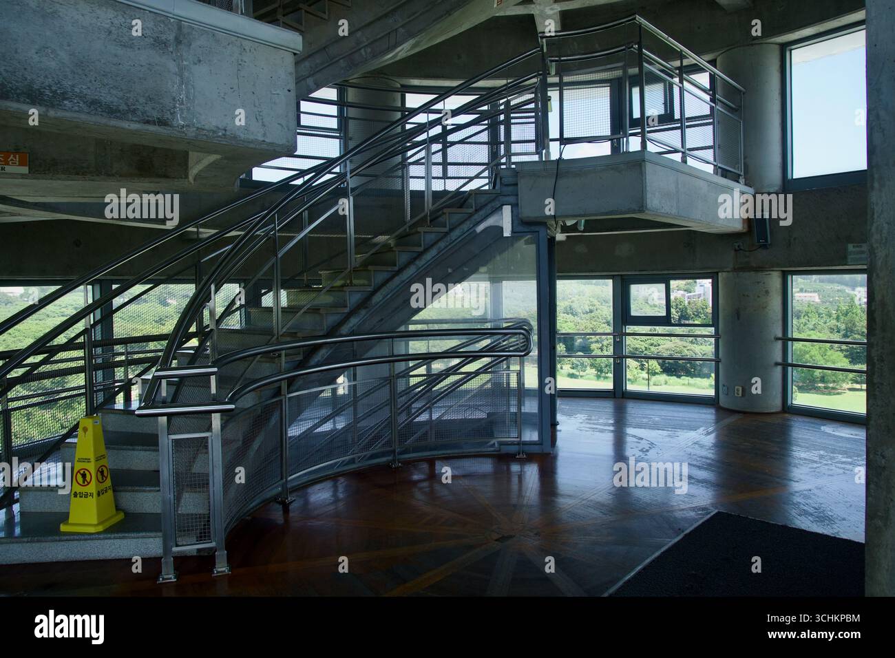 Inside the observation tower at Yeomiji Botanical Garden, an industrial ...