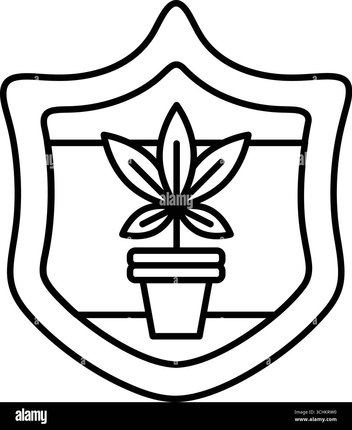 A black and white drawing of a plant in a pot. The plant is surrounded ...