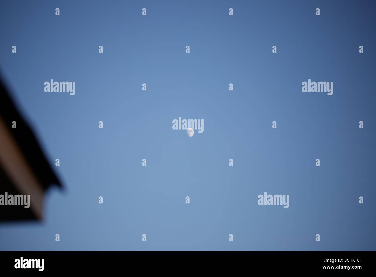 Moon visible on a summers day in the northern hemisphere hi-res stock ...