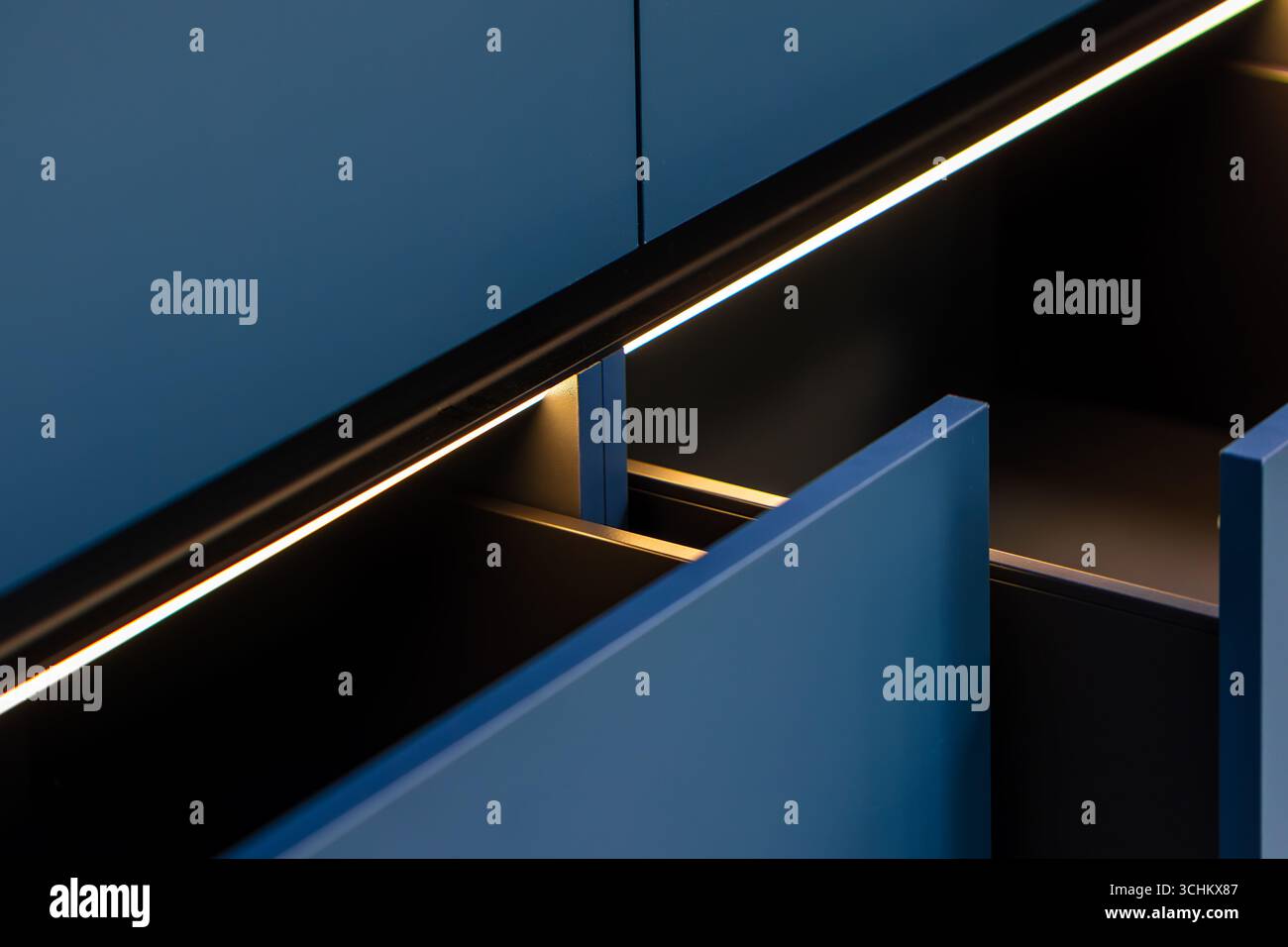 LED profile. Drawer divider. Minimal kitchen Stock Photo - Alamy