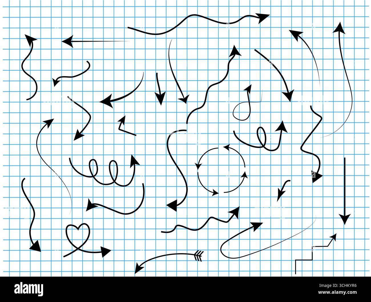 Vector Hand Drawn Arrows and Circles, Design Element Set, Black Arrows Isolated on graph ...