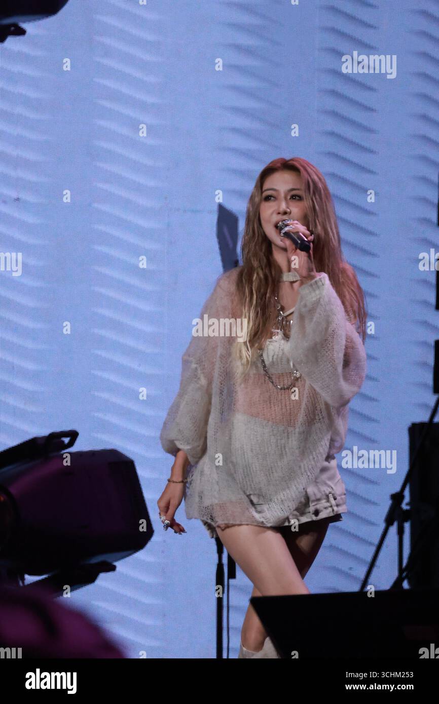 Hong Kong singer and actress Fiona Sit attends an activity in Chengdu ...