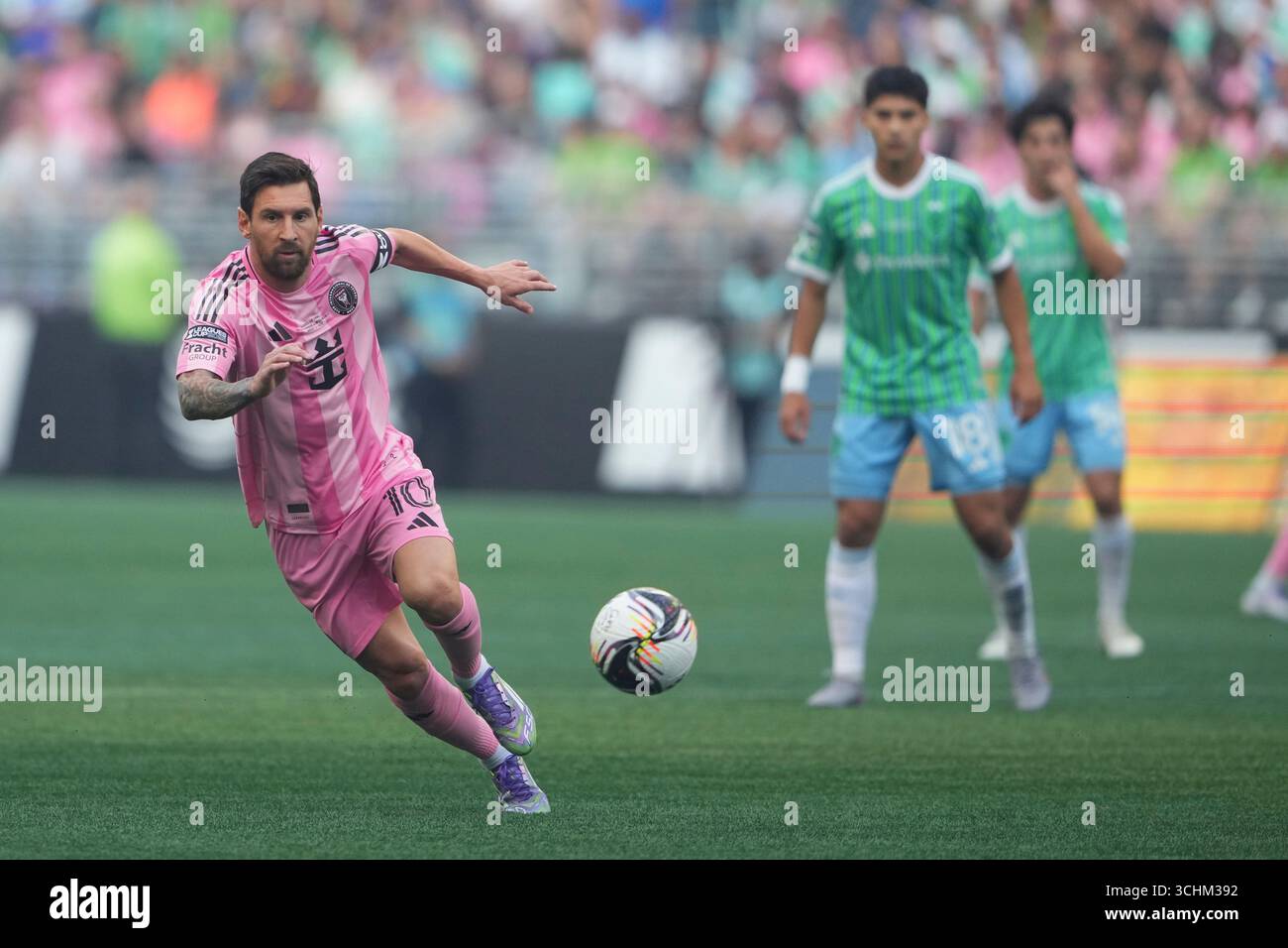 Inter Miami forward Lionel Messi runs for the ball against the Seattle ...