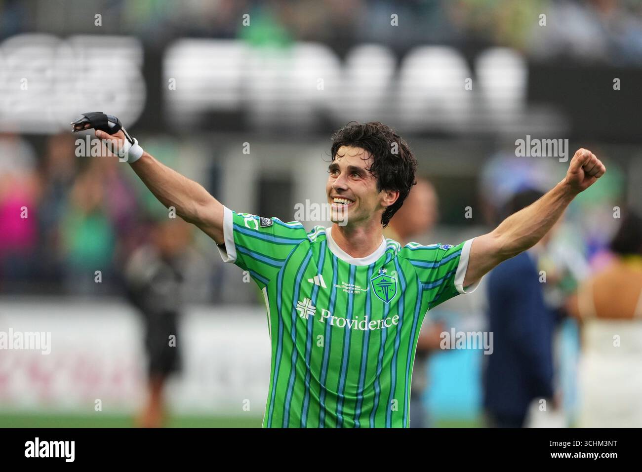Seattle Sounders midfielder Paul Rothrock reacts after winning the ...