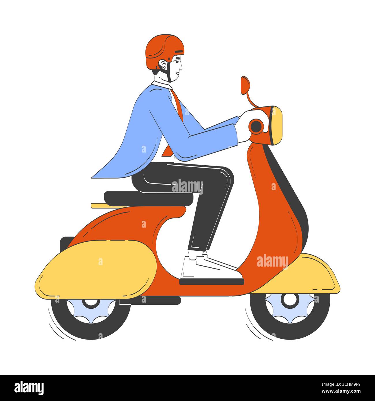 Male commuter riding motor scooter to work doodle cartoon illustration ...