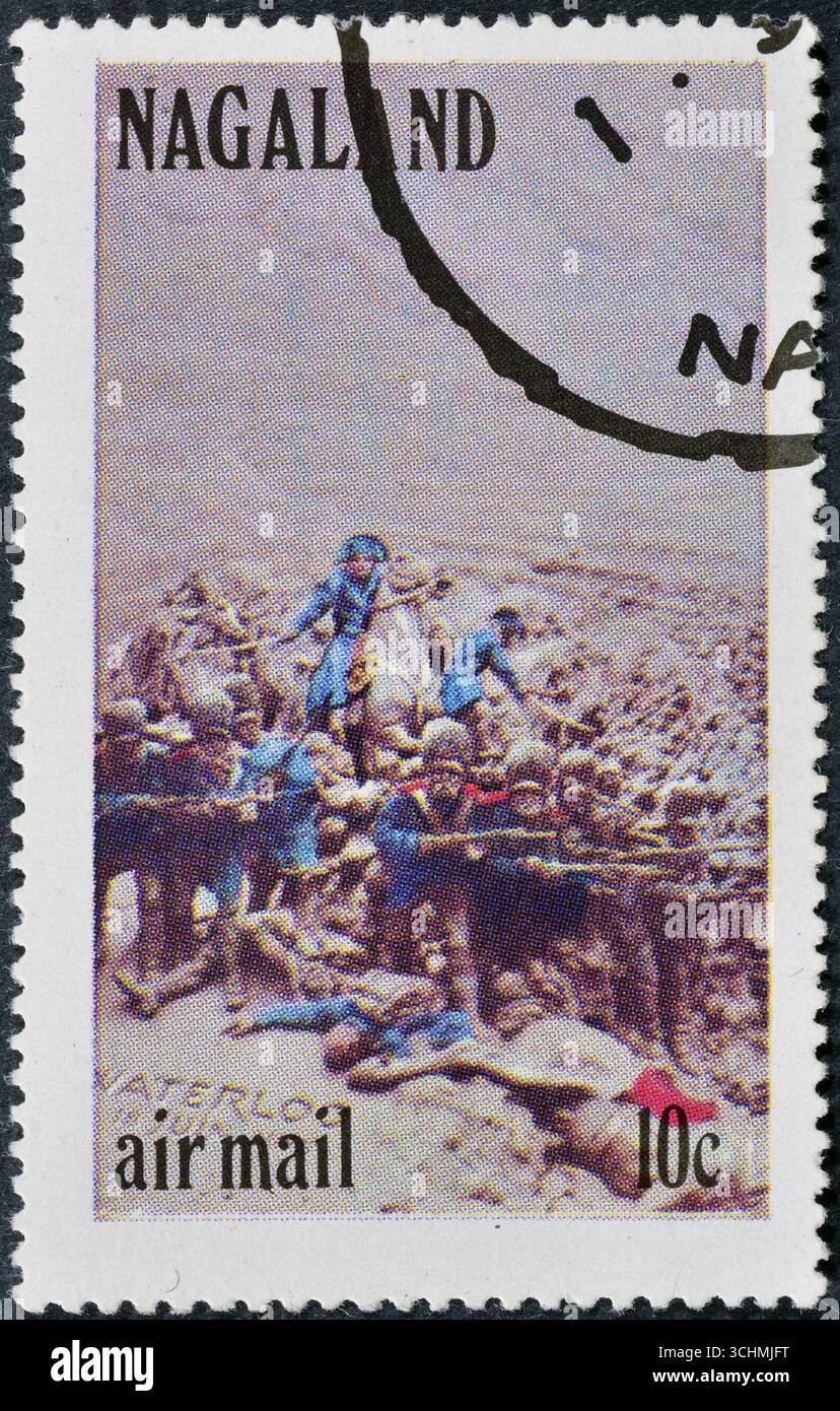 Cancelled postage stamp printed by Nagaland, that shows The Battle of ...
