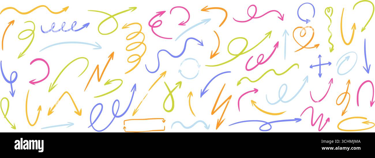 Crayon arrows set with swirls, loops, and bold brush strokes. Fun kids ...