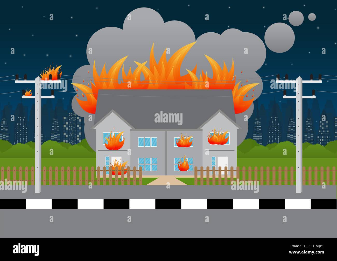 House on fire. Fire in the house. Burning house. Fire Insurance .Vector ...