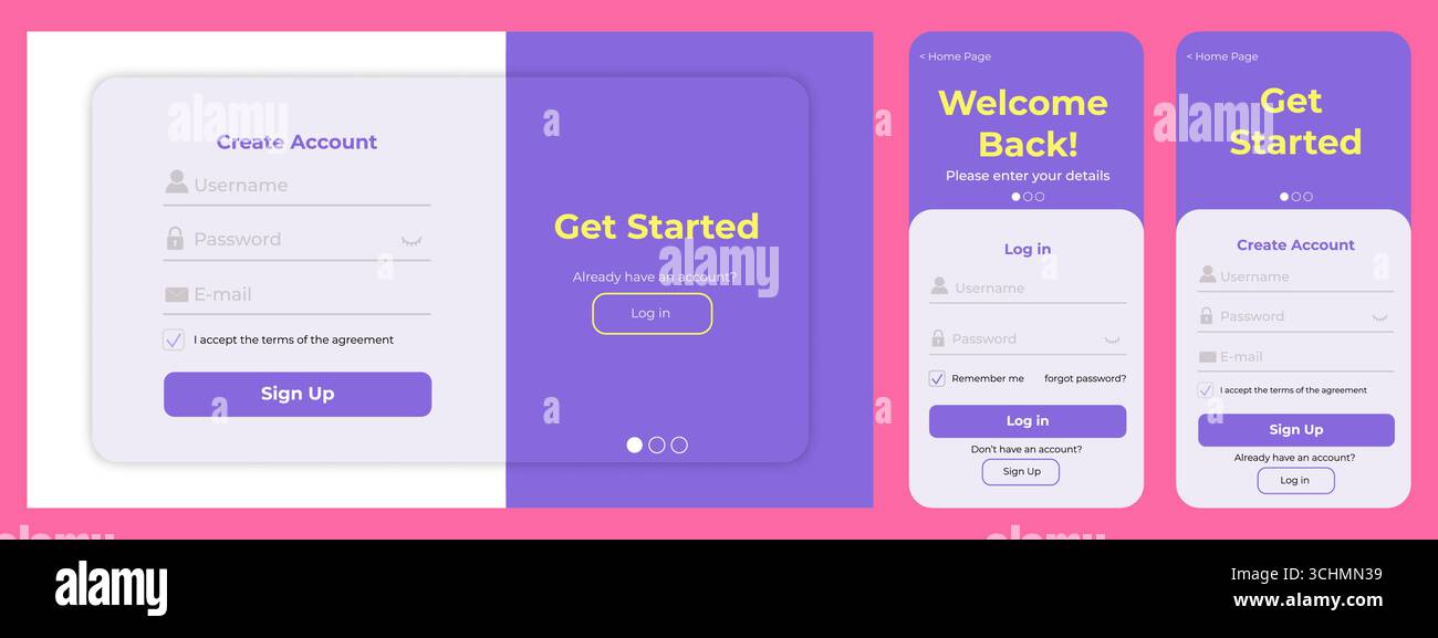 Register and login page layout. User authentication forms. Sign in and ...