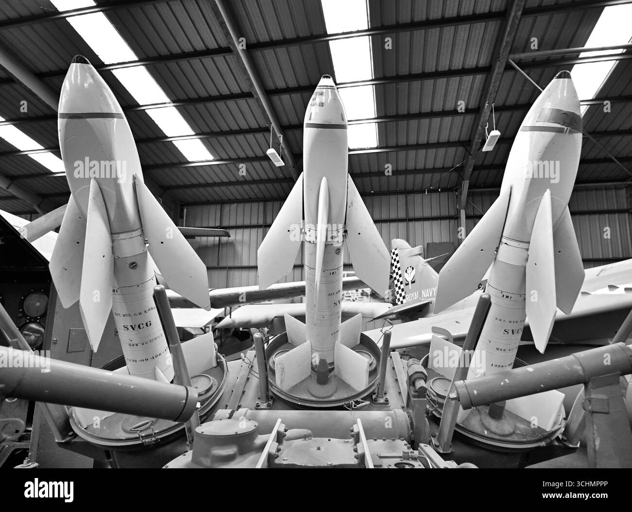 Royal Navy anti shipping SeaCat missile system on triple launcher ...