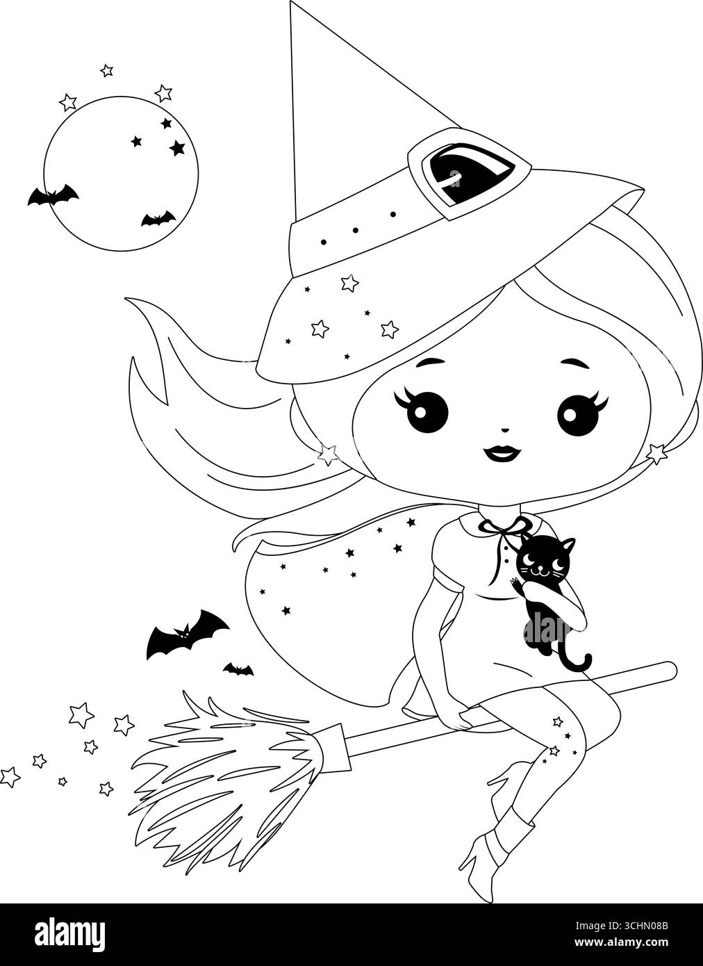 Witch outline drawing for coloring Cut Out Stock Images & Pictures - Alamy
