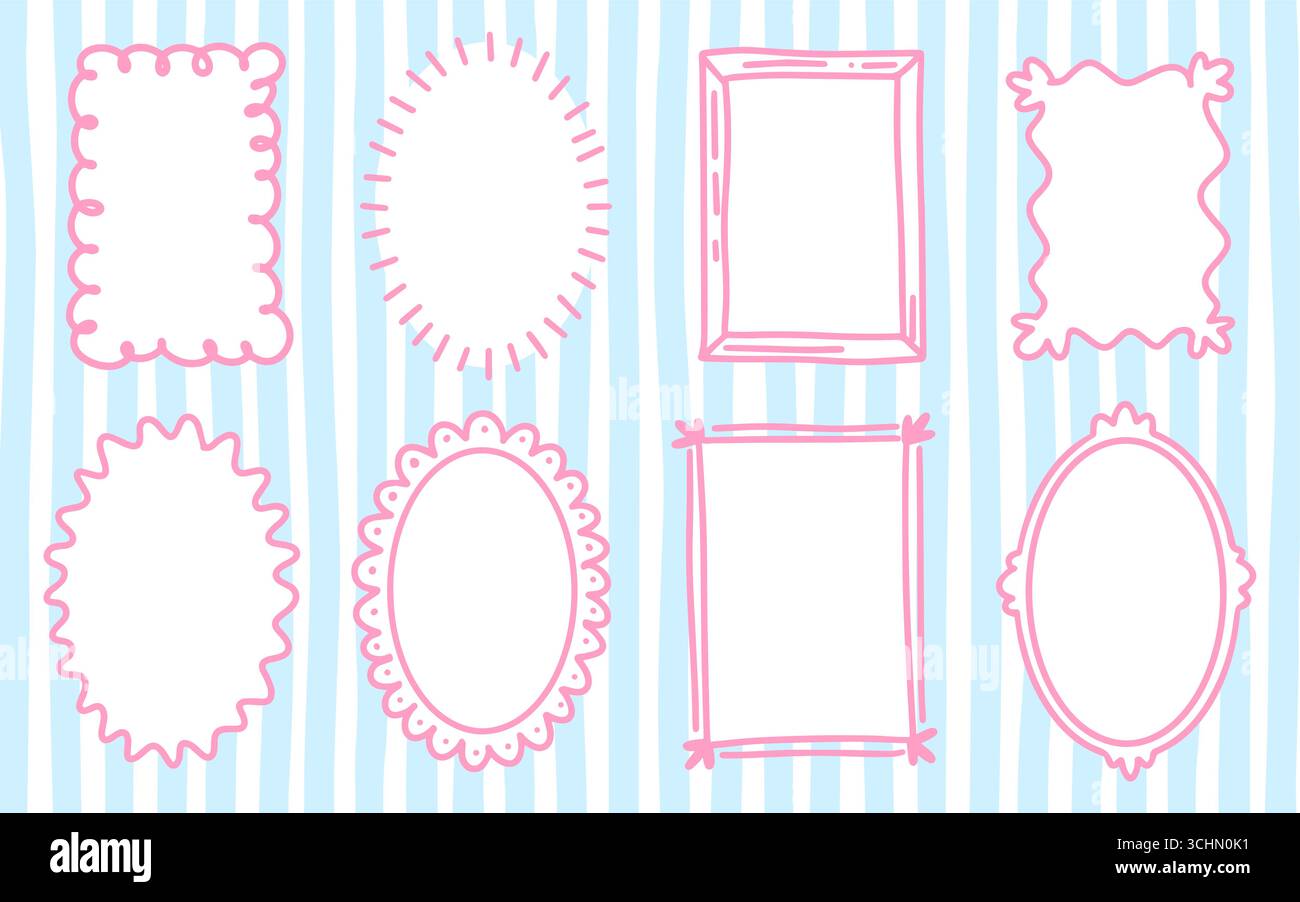 Coquette girly frames set. Hand-Drawn pink Borders for Wedding ...