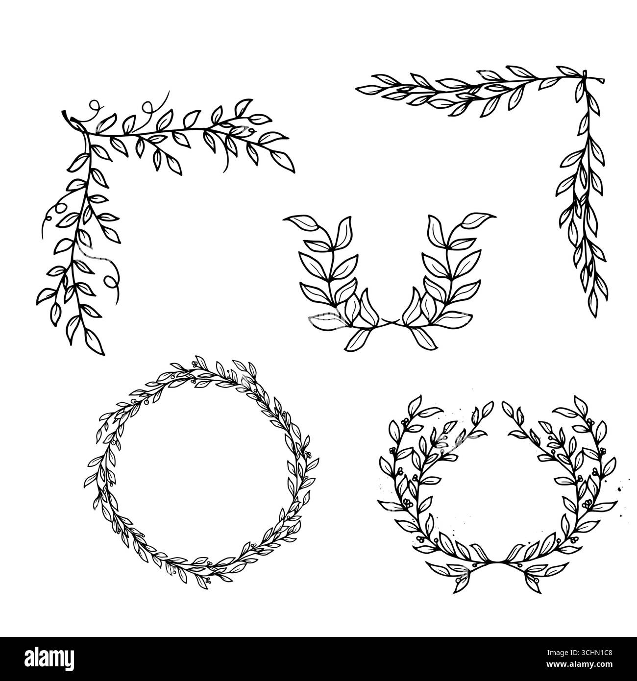 Flower wreath border Black and White Stock Photos & Images - Alamy