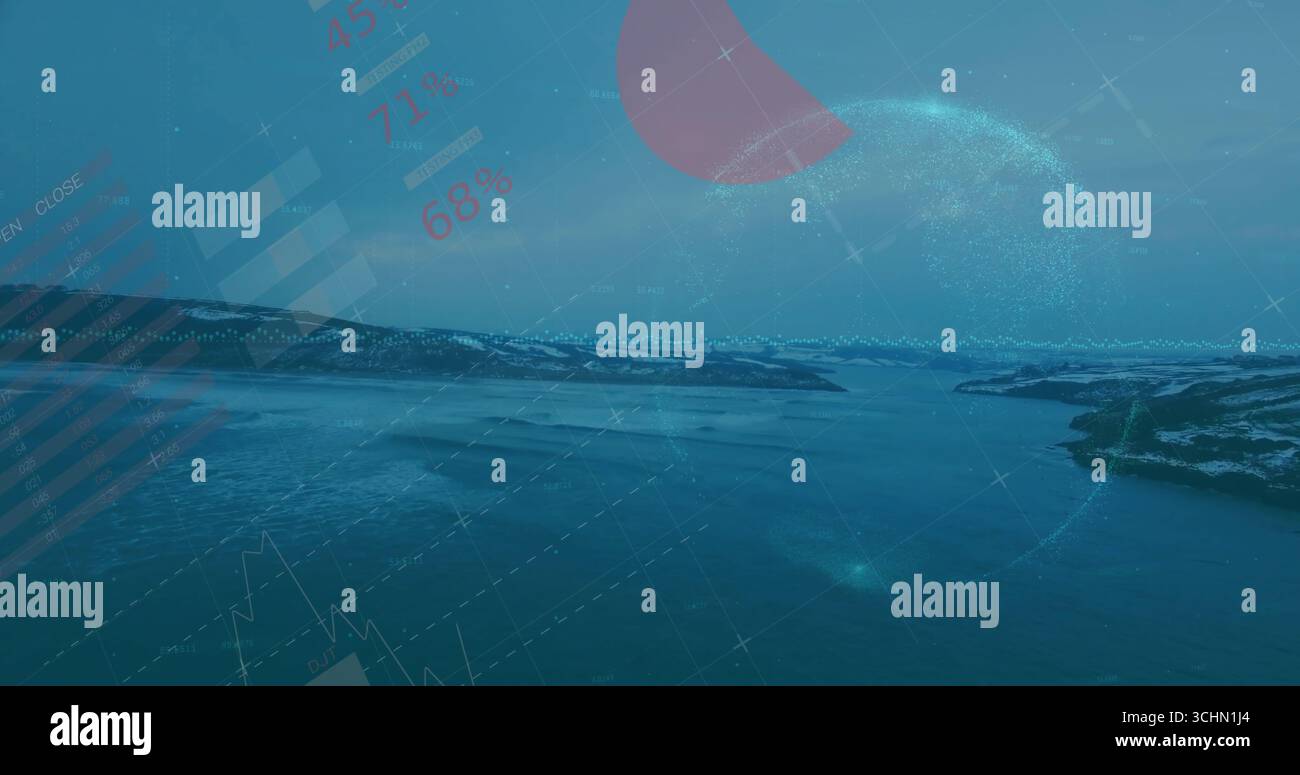 Presenting rocky water channel showing percentage labels and charts ...