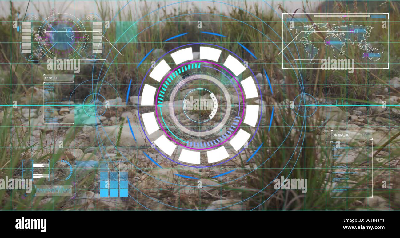 Projecting circular scanning interface over coastal dune grasses ...