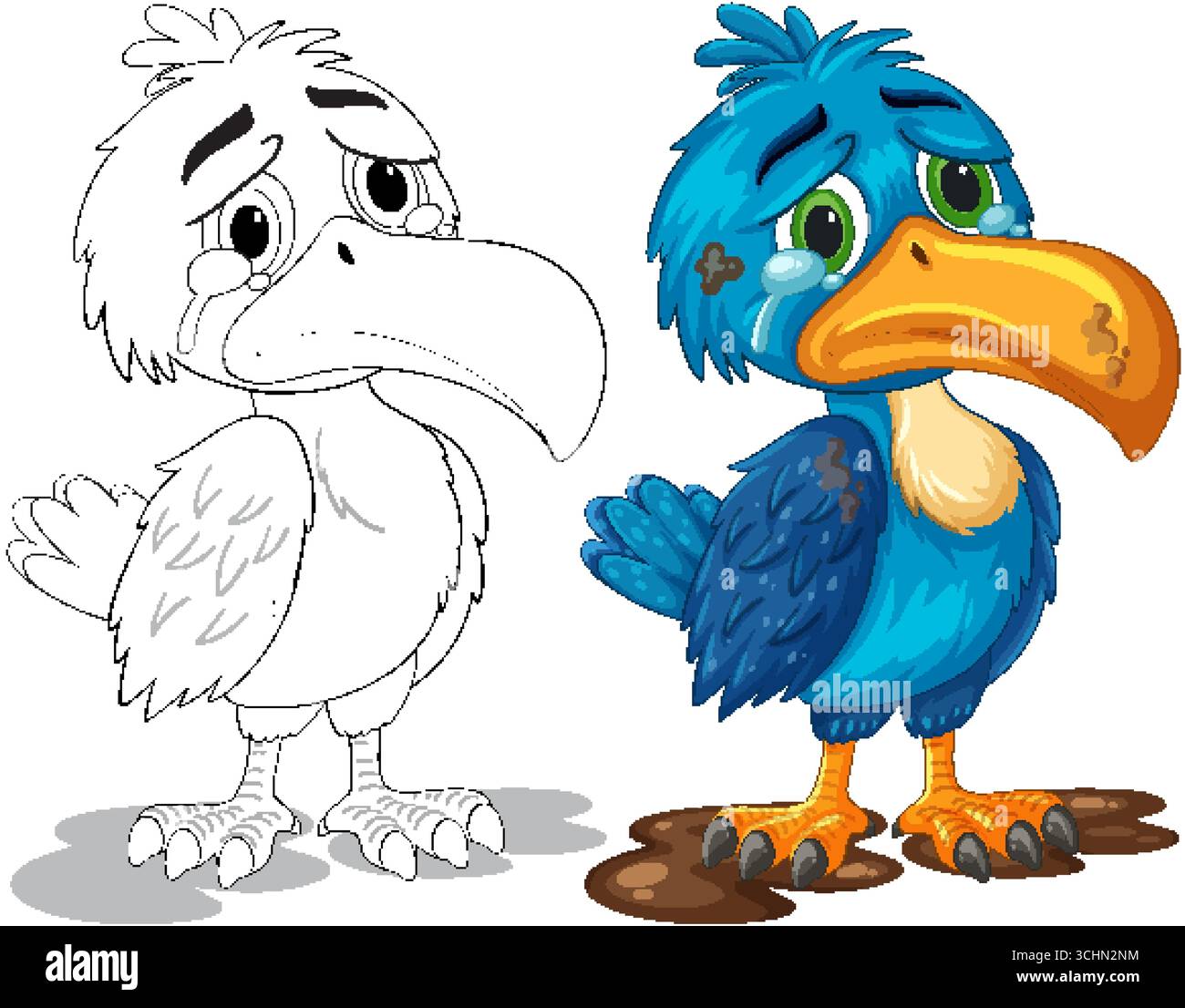 Vibrant vector illustration of a sad hornbill with expressive eyes ...