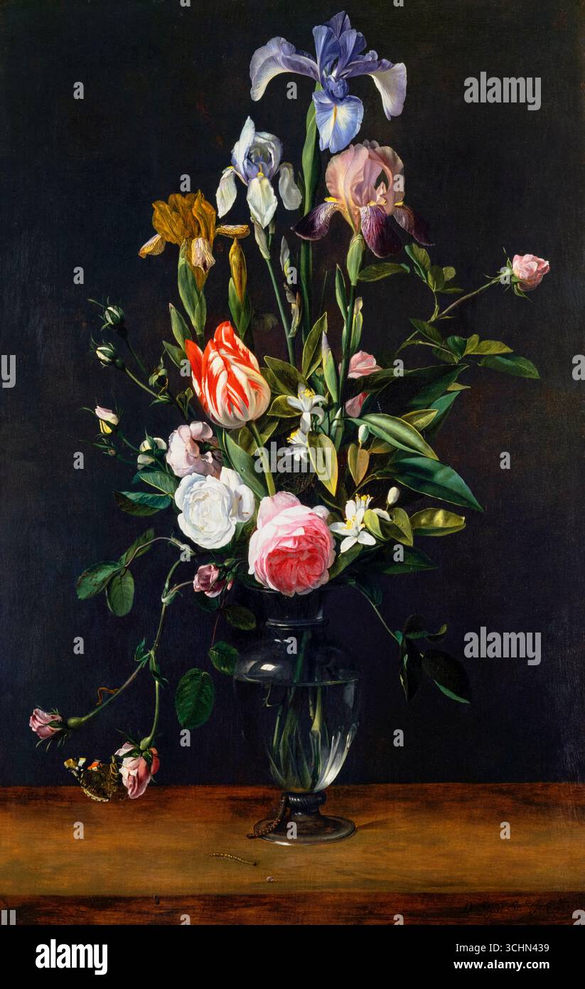 Daniel Seghers, Flowers in a Glass Vase, still life painting in oil on ...