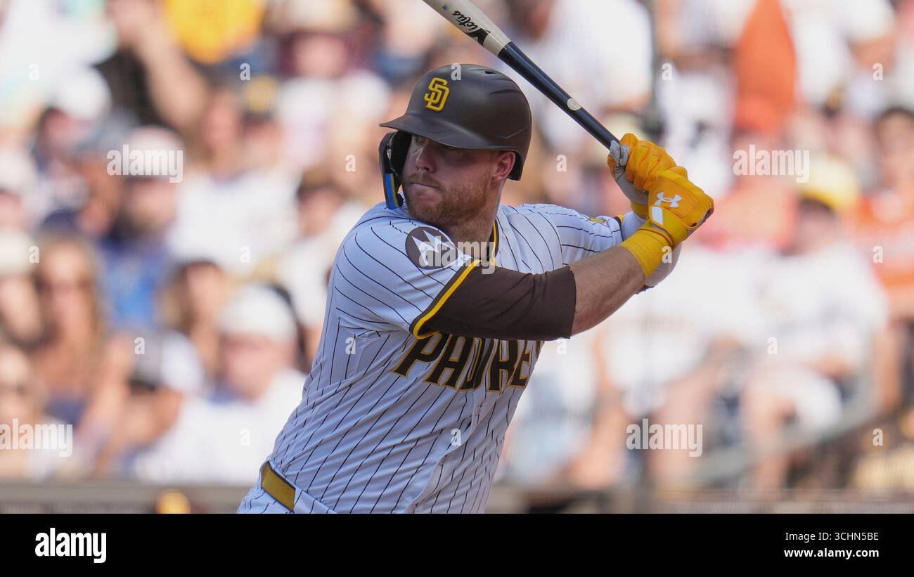 San Diego Padres' Gavin Sheets batting during the second inning of a ...