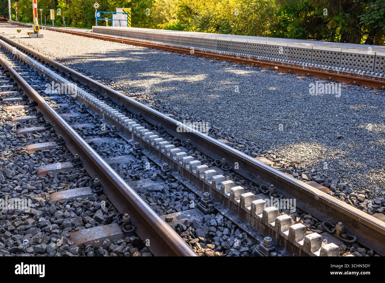 Detail of rack railway or cog railway built in mountains region to ...