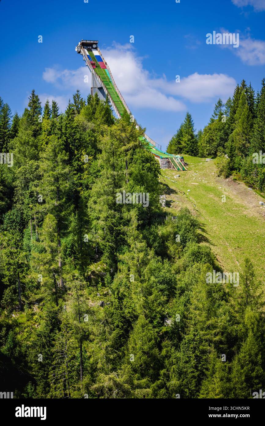 Old ski jump tower above Strbske Pleso Lake in High Tatras, surranded ...