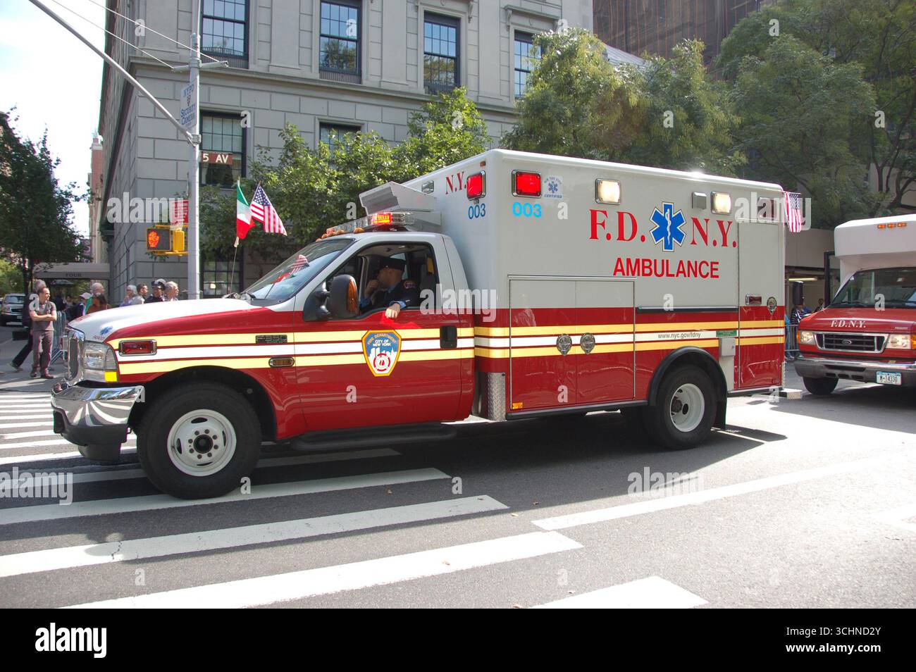 FDNY ambulance vehicle drives through the streets of New York City ...