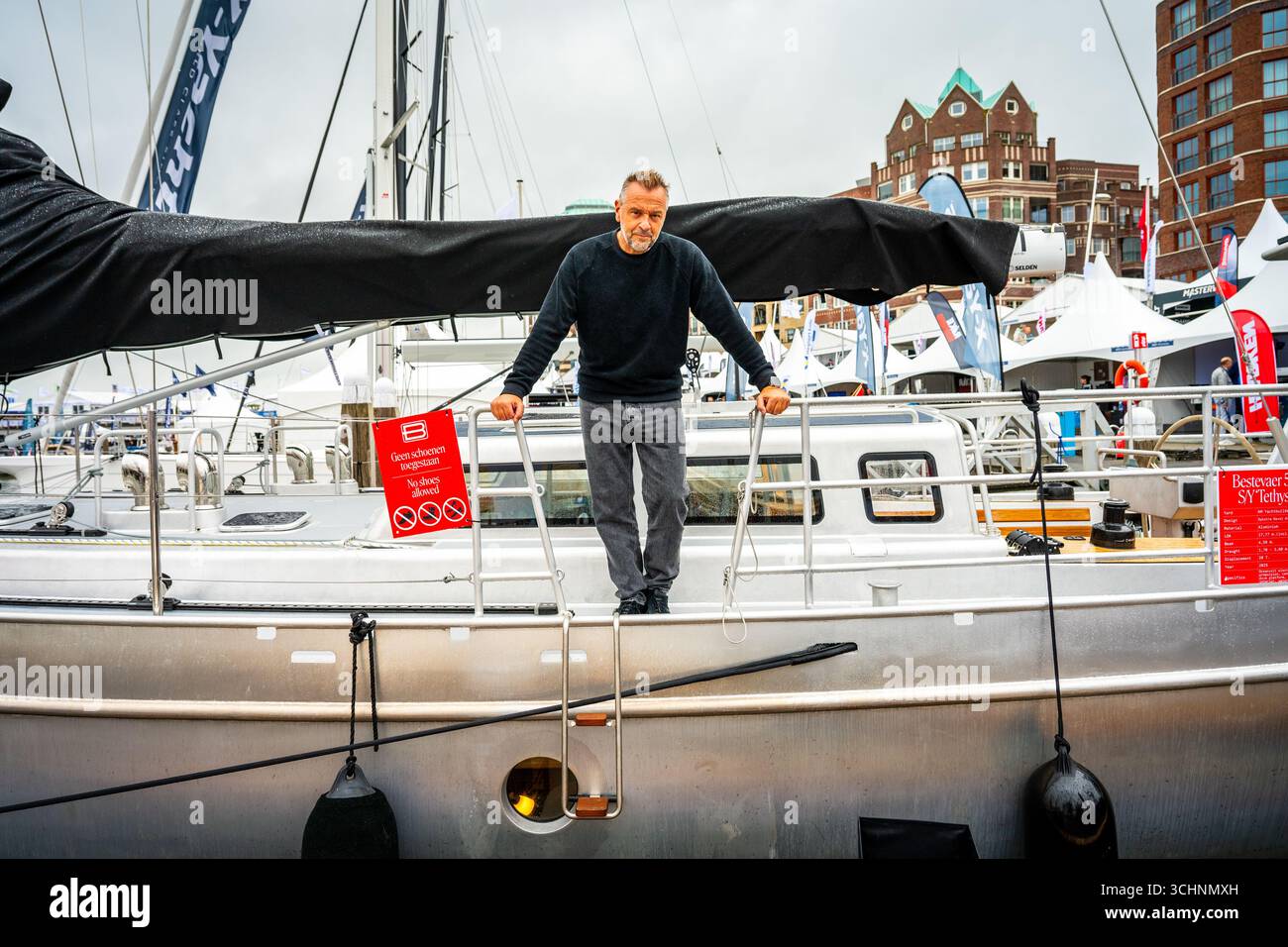 LELYSTAD - Tom Waes on his sailing yacht 'Tethys' during the Hiswa te ...