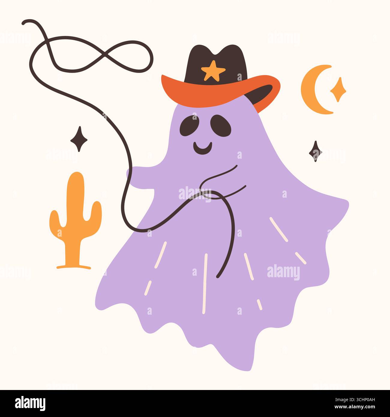 Cute Cowboy Ghost Cartoon Halloween Illustration Stock Vector Image ...