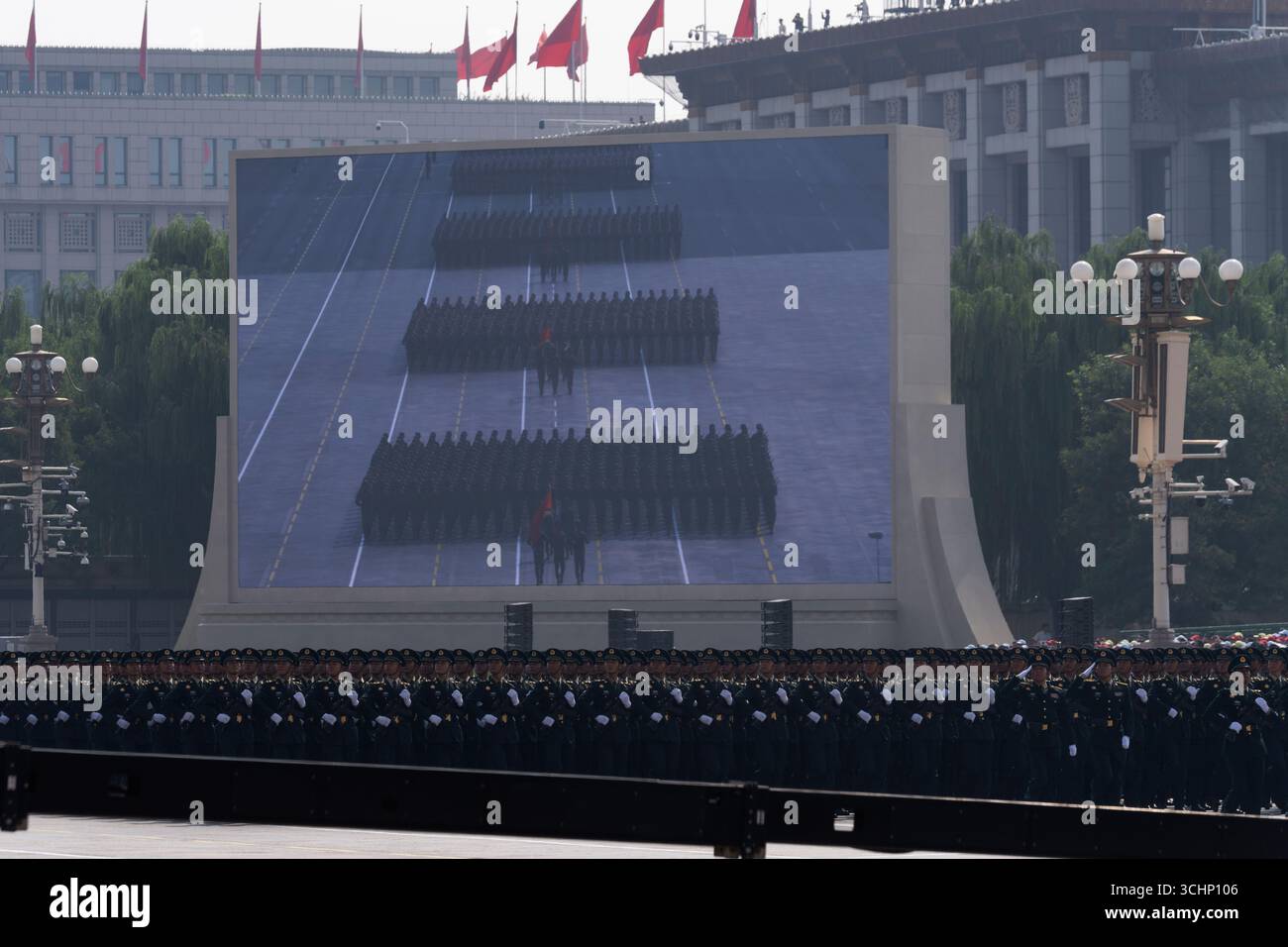 Military personnel take part in a military parade to commemorate the ...