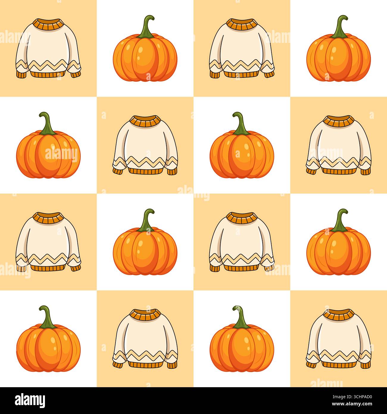 Fall Harvest Pumpkins and Sweaters Grid Seamless Pattern Autumn Themed ...