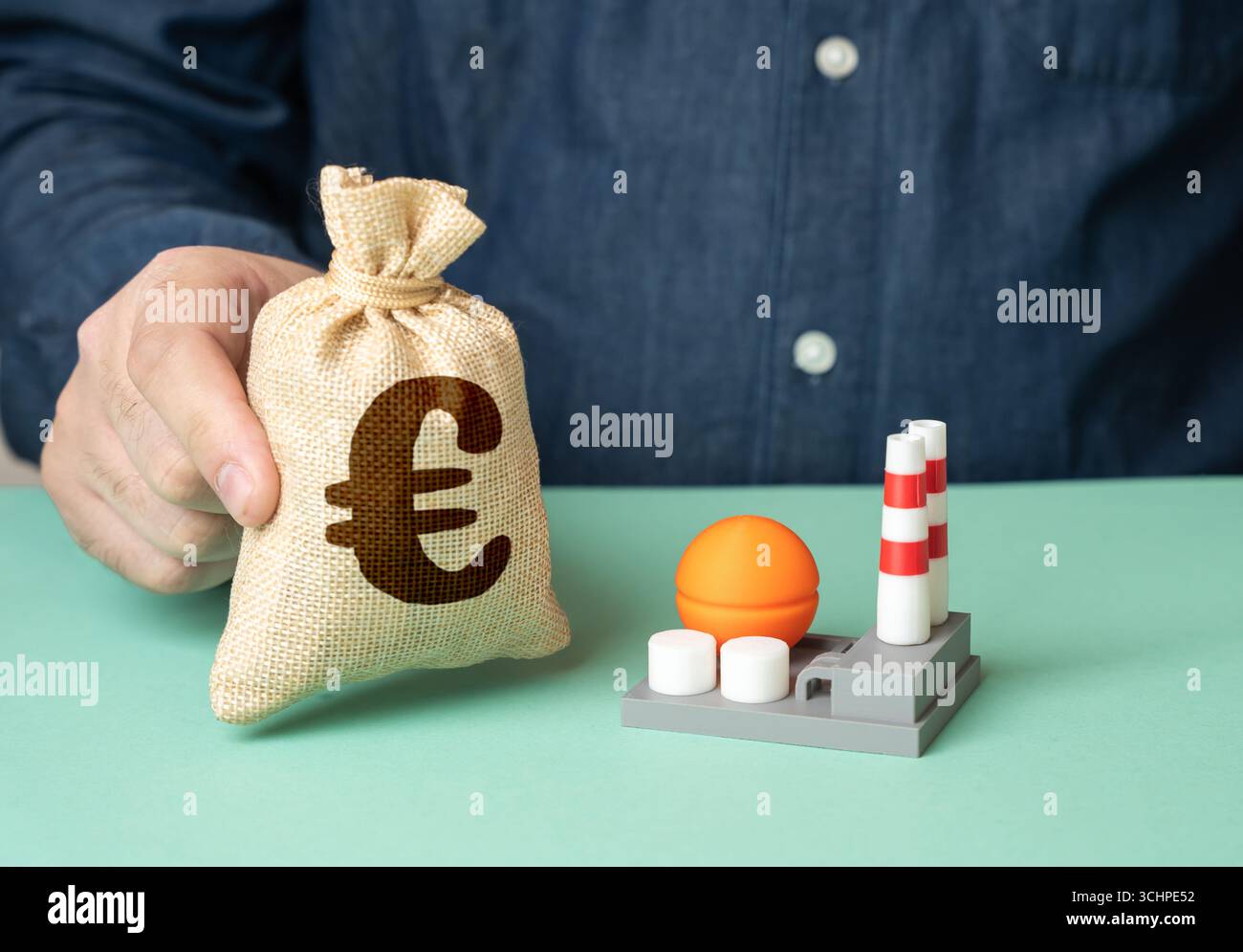 Power plant and euro money bag, energy independence, sustainable growth ...