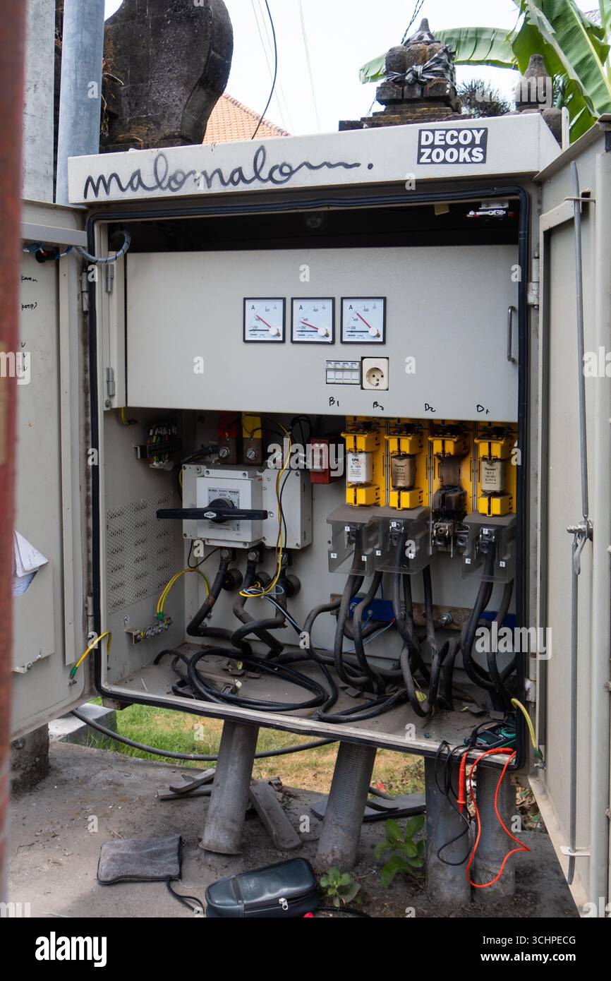 CANGGU, BALI - Oct 24: Electrical workers install a new substation ...