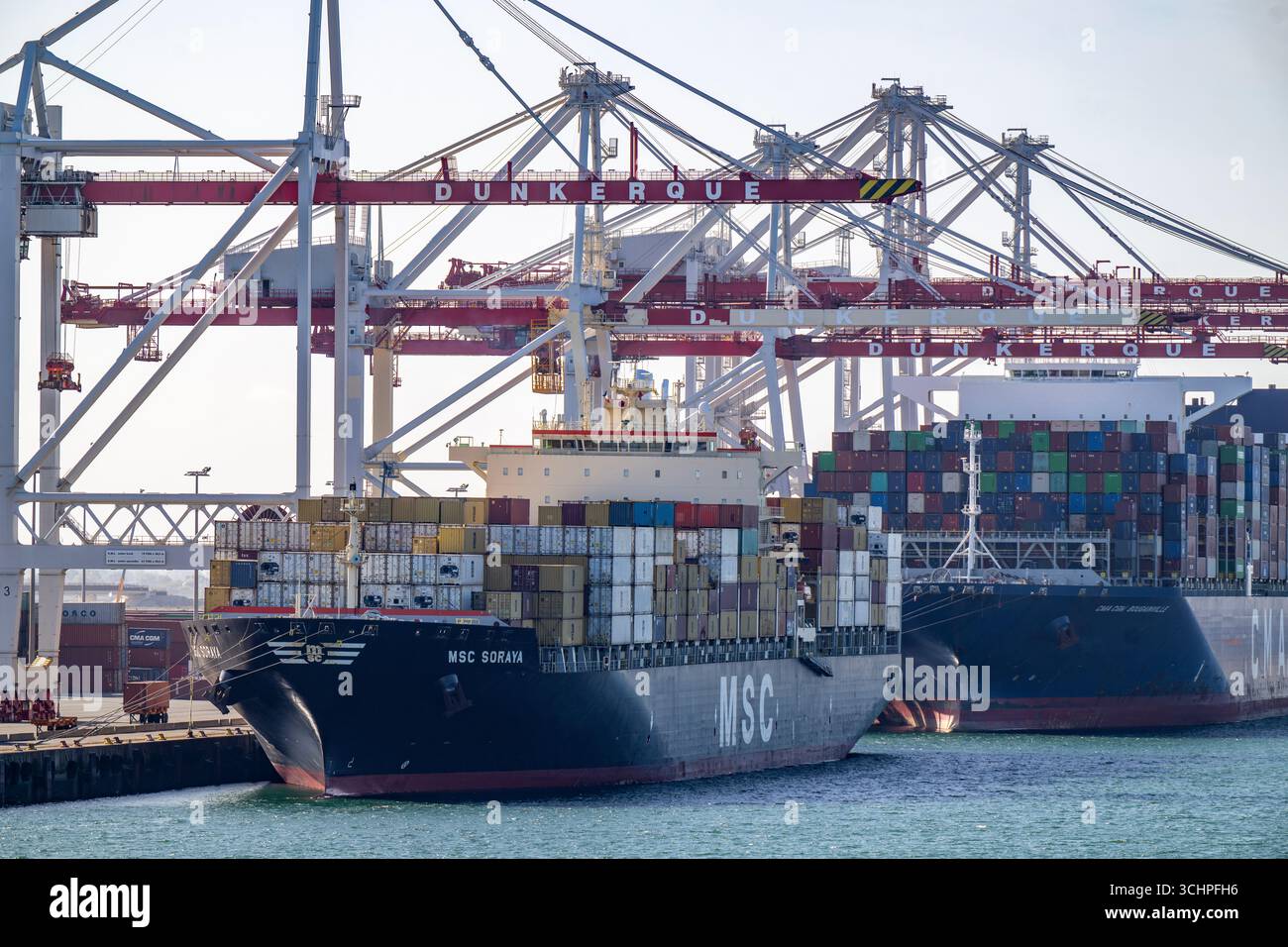 Container ships at the Port of Dunkerque in northern France Stock Photo ...