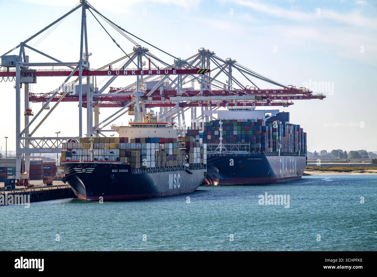 Container ships at the Port of Dunkerque in northern France Stock Photo ...