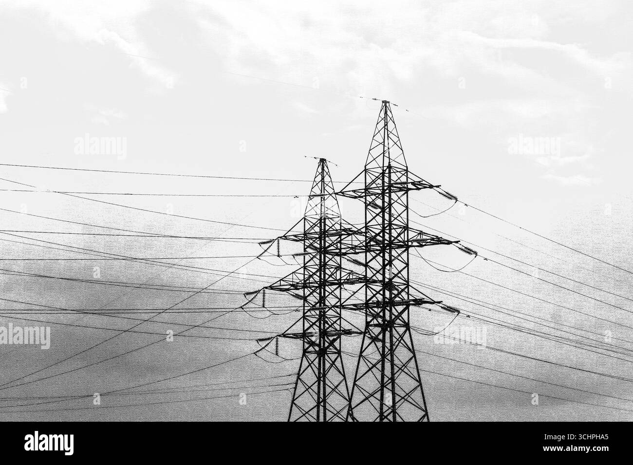 Moscow, Russia, 18.08.2025 Electricity pylon with many cables against ...