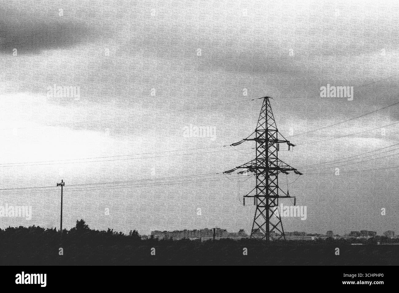 Moscow, Russia, 18.08.2025 High voltage transmission tower under a ...