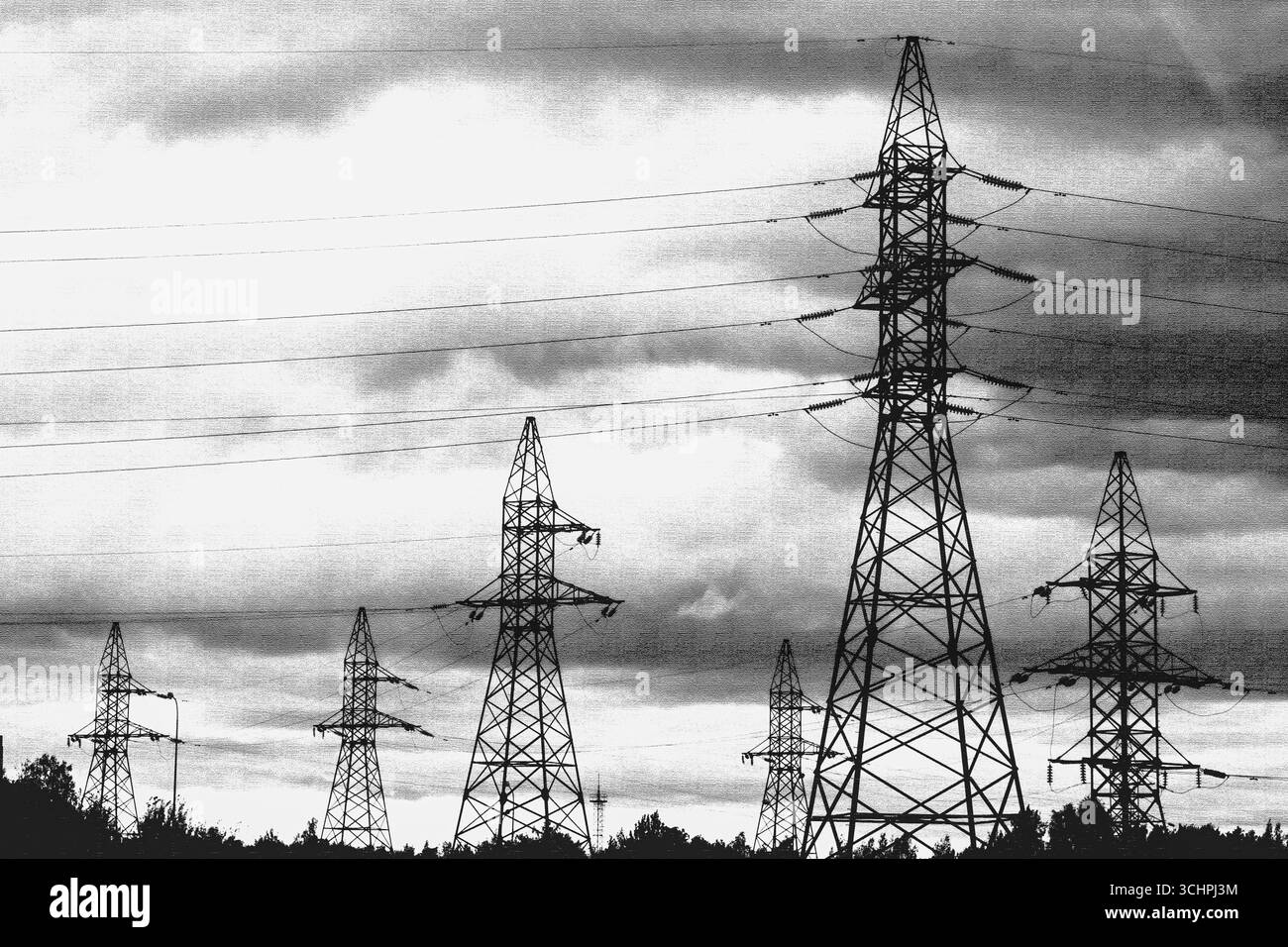 Moscow, Russia, 18.08.2025 High voltage electrical power pylons on a ...