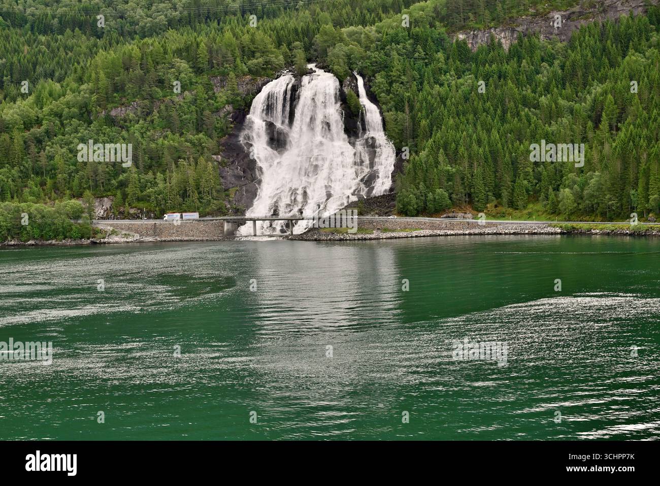 Furebergfossen waterfall beside route 551 in Maurangerfjord, off the ...
